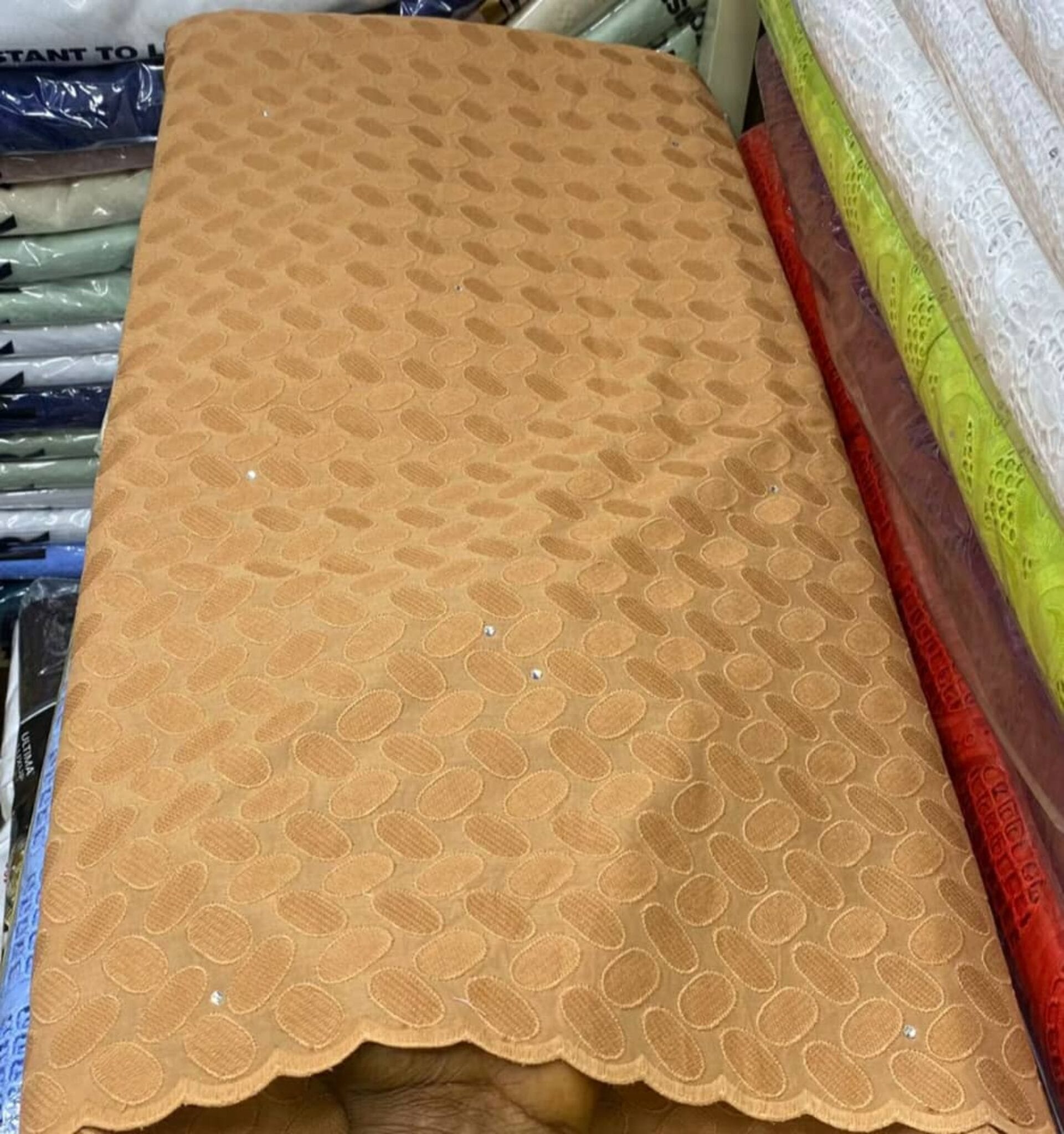 Brown Swiss Dry Lace Fabric dvg030ng- 5 yards - Wes Fabrics