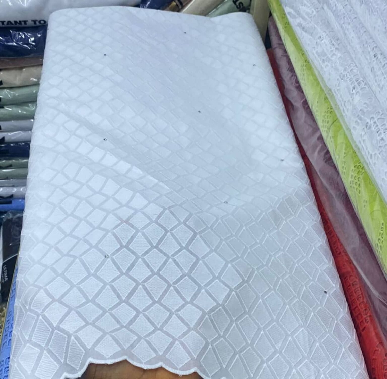 White Swiss Dry Lace Fabric dvg027ng- 5 yards - Wes Fabrics